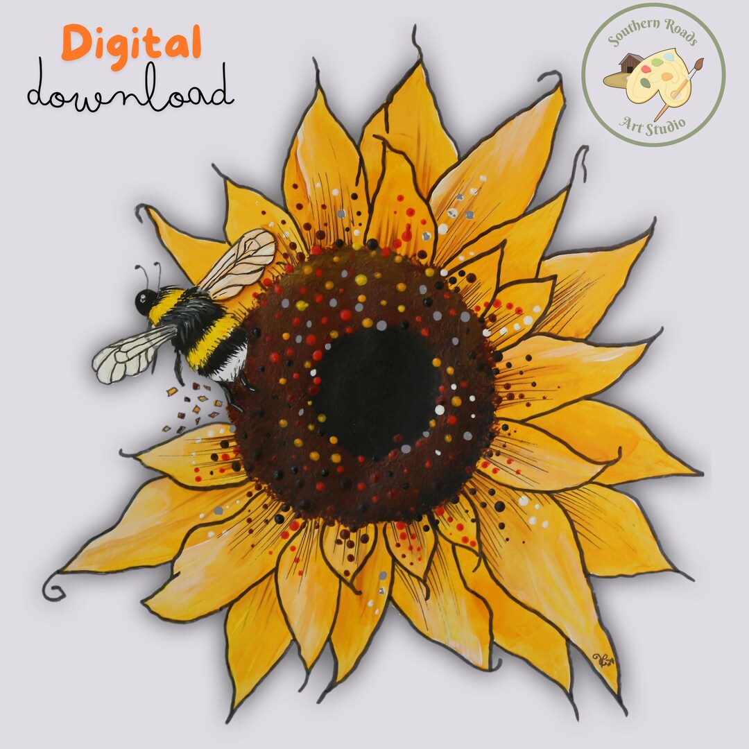 Bumble Bee & Giant Sunflower PNG Stunning Nature Clipart, Printable ...