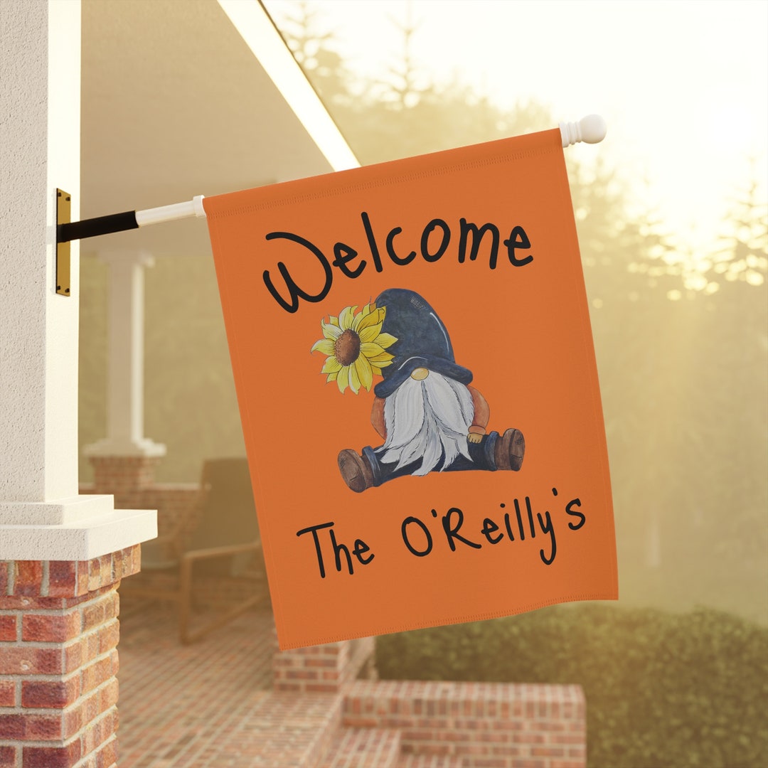 Personalized Garden Gnome & House Banner 24"x32 | Garden Gnome Flag ...