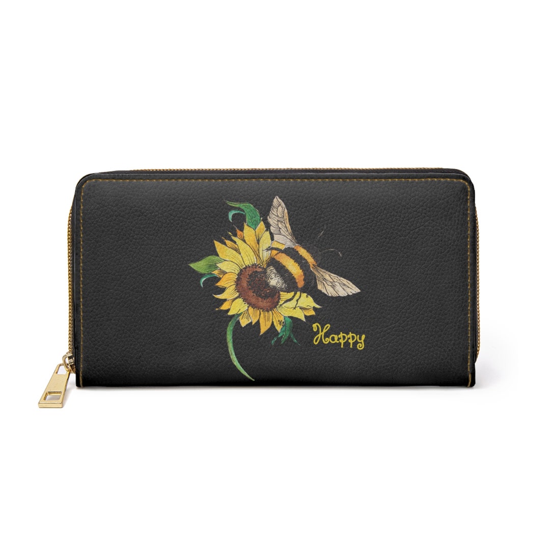 Be Happy Zipper Wallet Bumble Bee Honey Bee Gifts for Be Lovers Bee Art ...