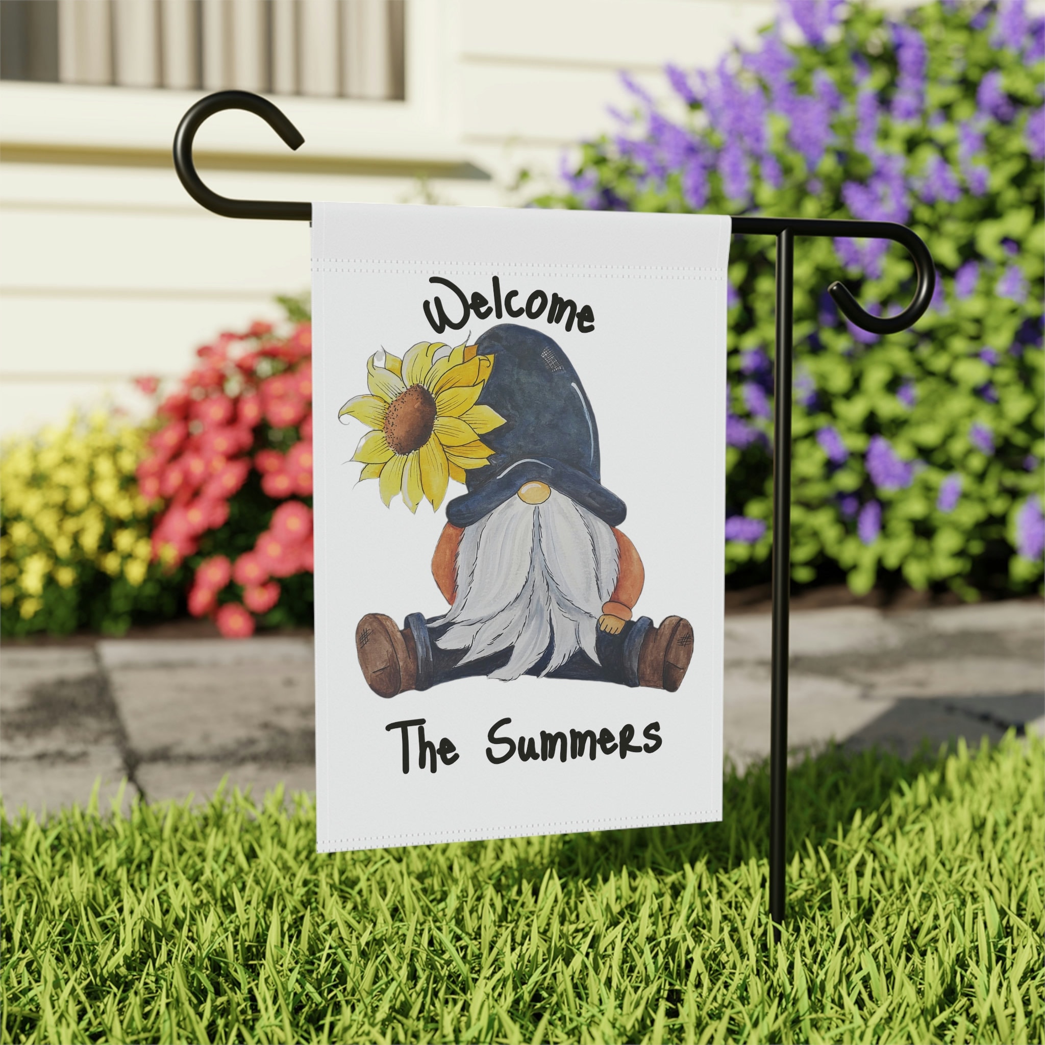 Personalized Garden Gnome & House Banner 12x18 Garden Gnome Flag Gnome ...