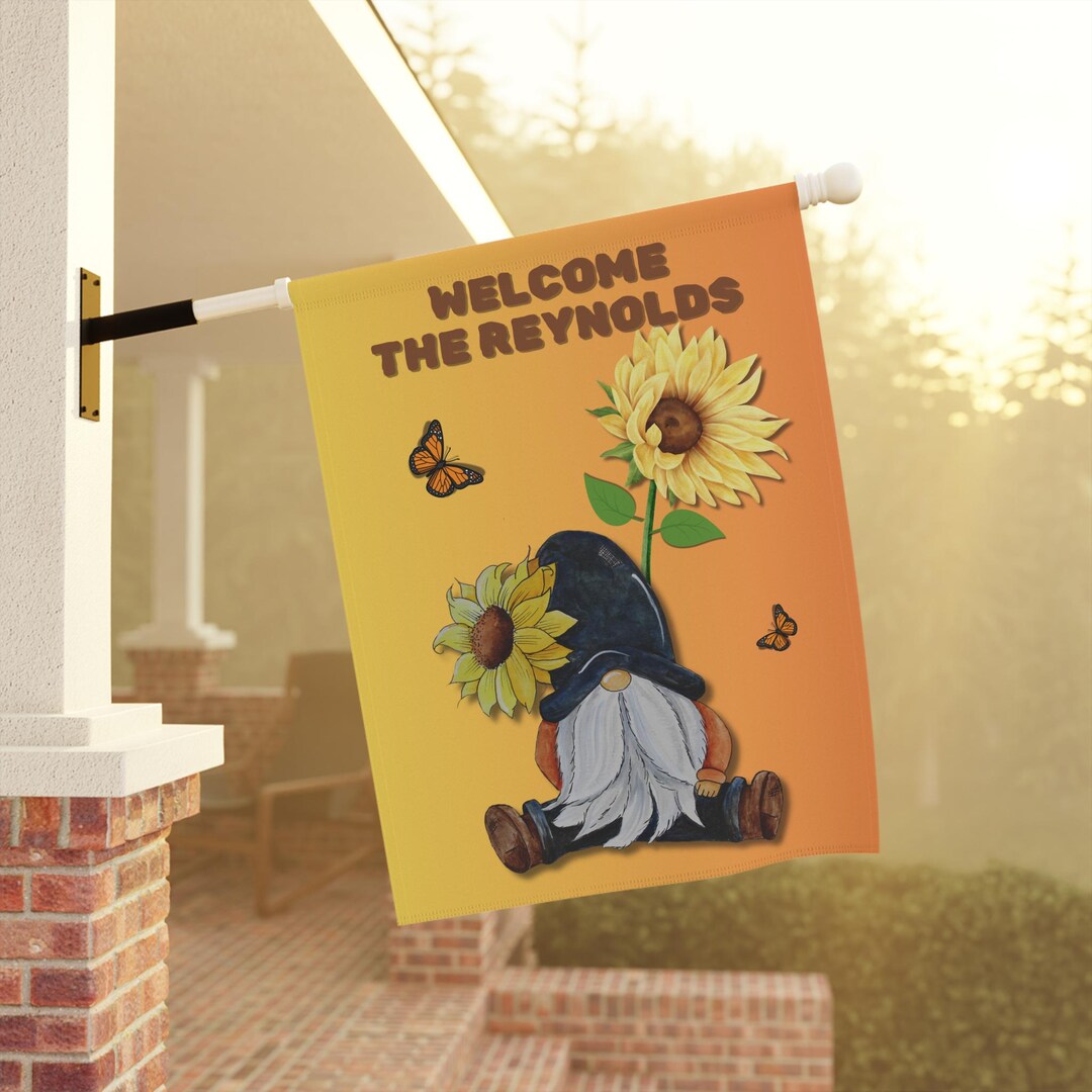 Personalized Welcome Gnome Garden Banner, Spring Flag, Personalized ...
