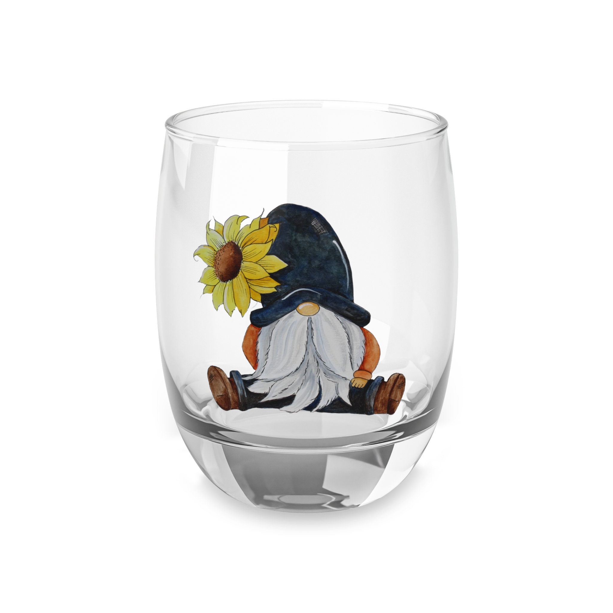 Gnome and Sunflower Whiskey Glass Rocks Glass Gnome Whiskey Glass Gnome ...