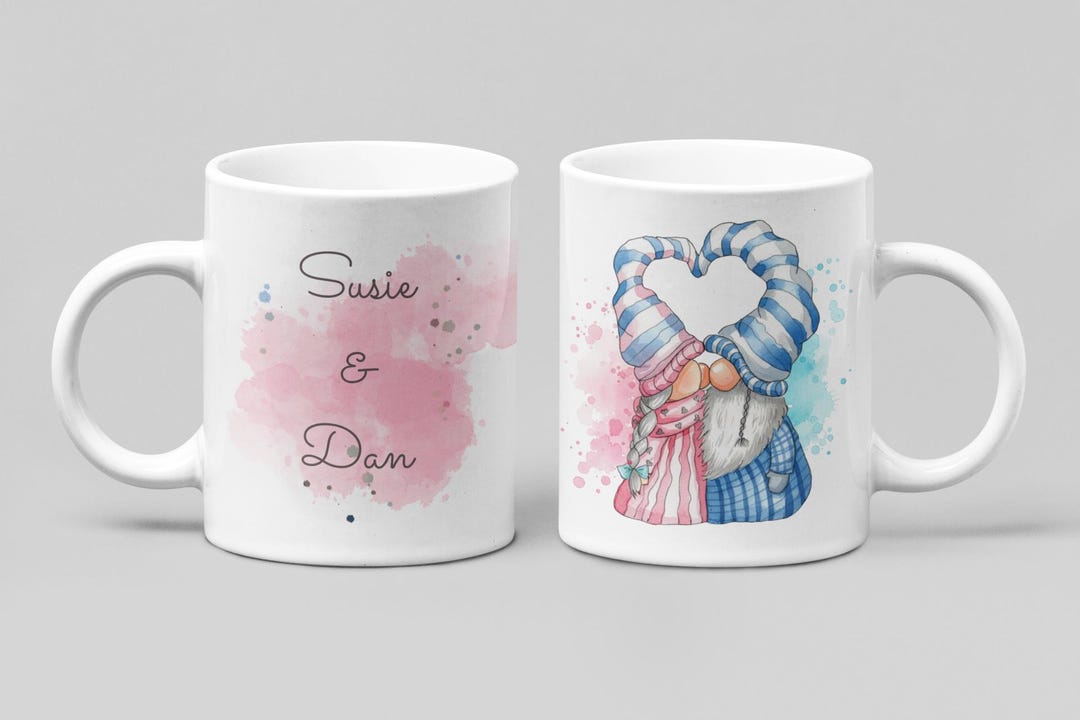 Gnome Heart Mug, Custom Name Couple Coffee Cup - Etsy
