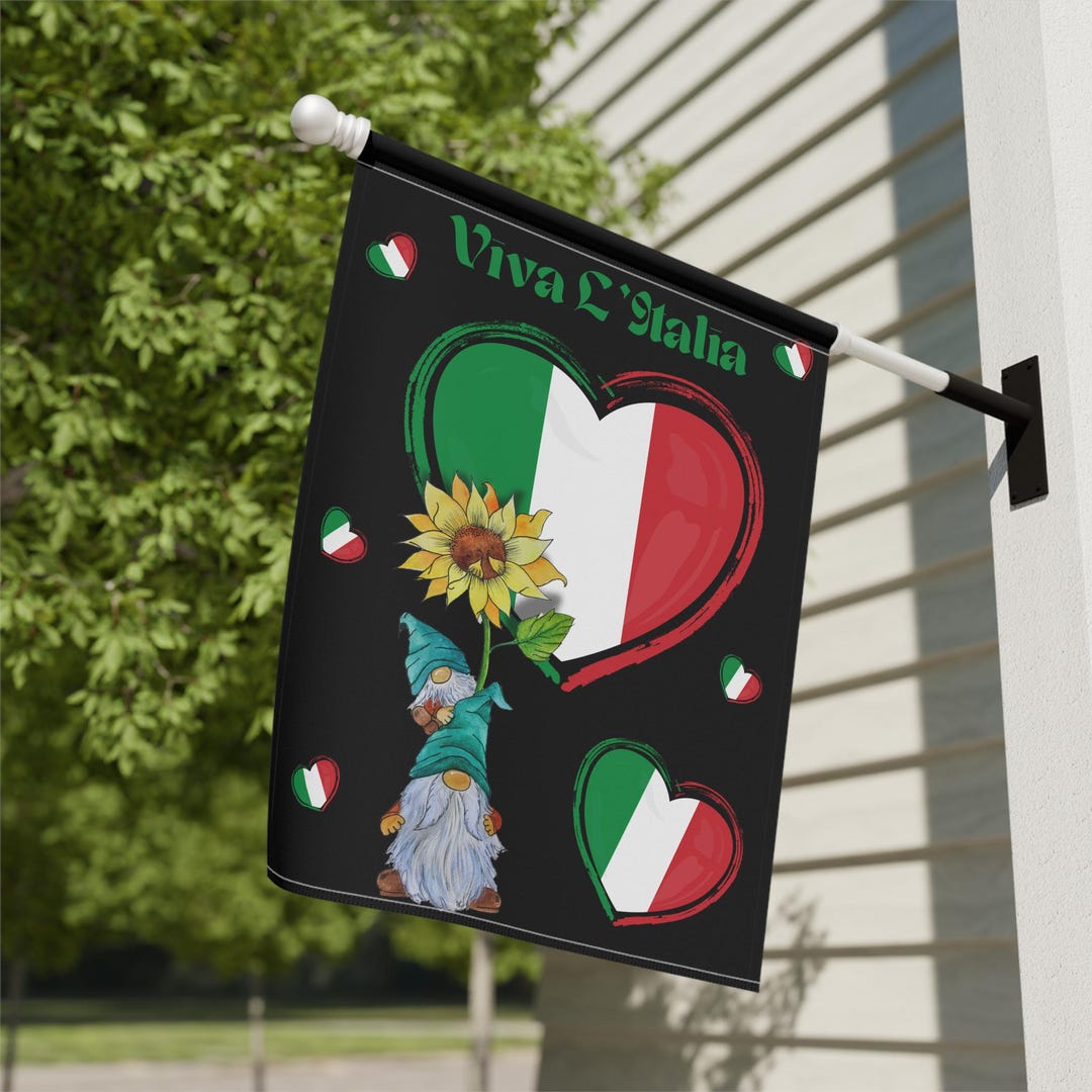 Gnome Garden Flag, Italian Gnome Yard Banner, Viva L'italia, Outdoor ...