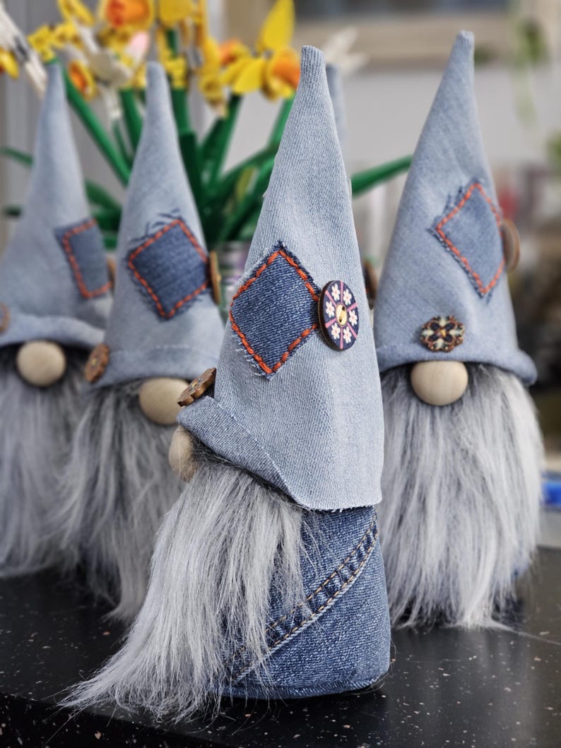 Denim Dan the Adventure Gnome – Handcrafted 8.5" Upcycled Denim Plush ...