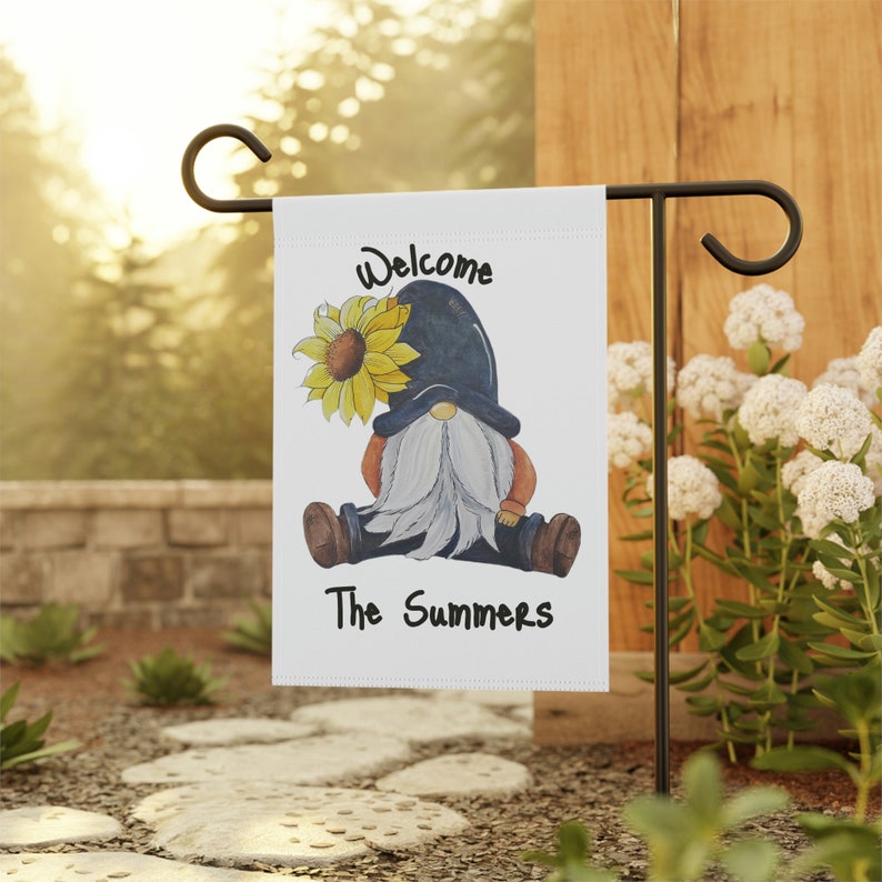 Personalized Garden Gnome & House Banner 12x18 Garden Gnome Flag Gnome ...