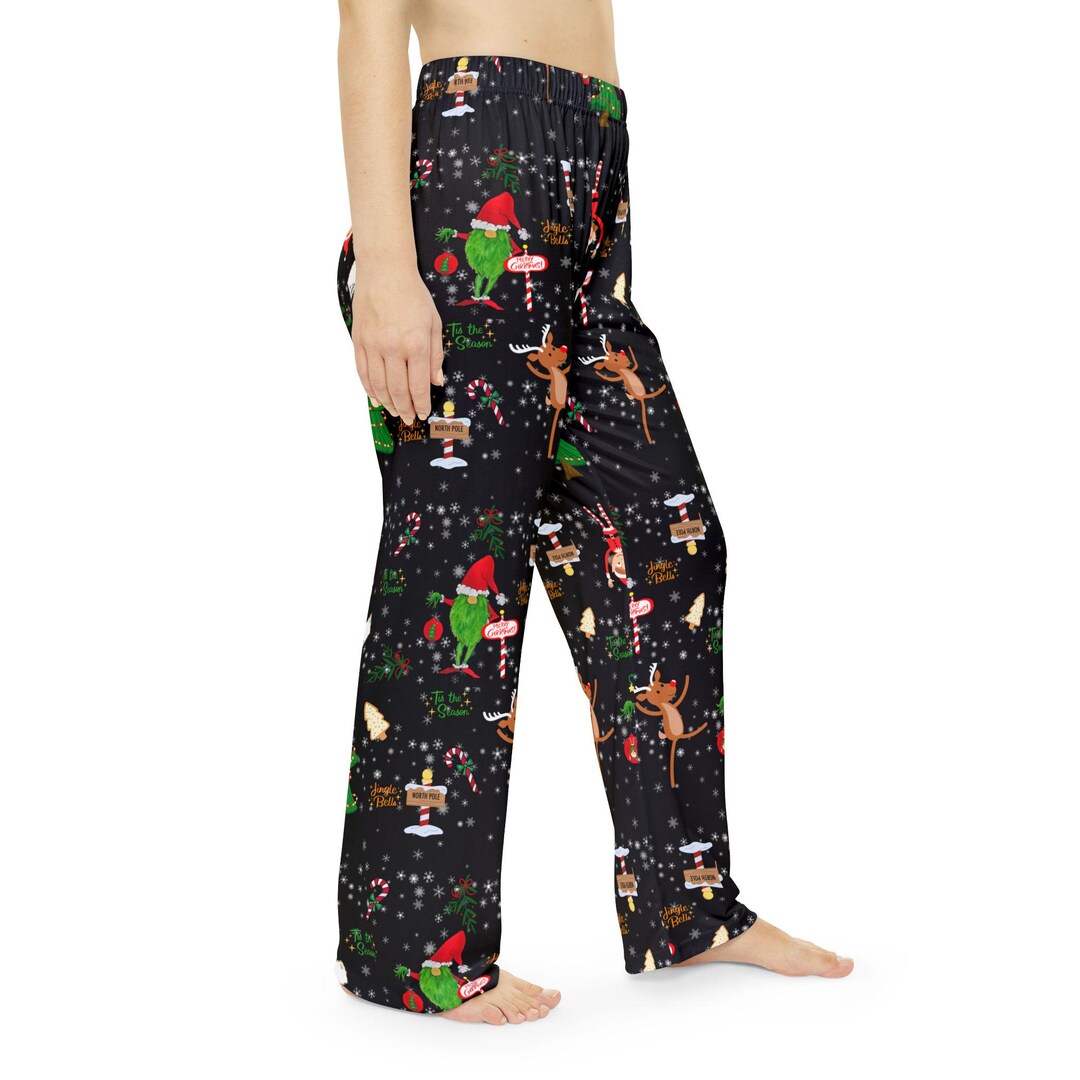 Christmas Gnomes, Elves, and Dancing Reindeer Pajama Pants Womens ...