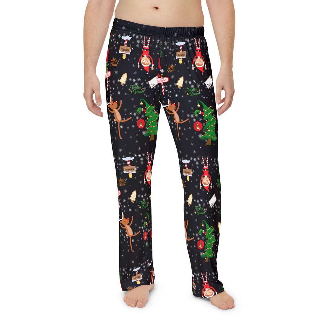 Christmas Gnomes, Elves, and Dancing Reindeer Pajama Pants for Men ...