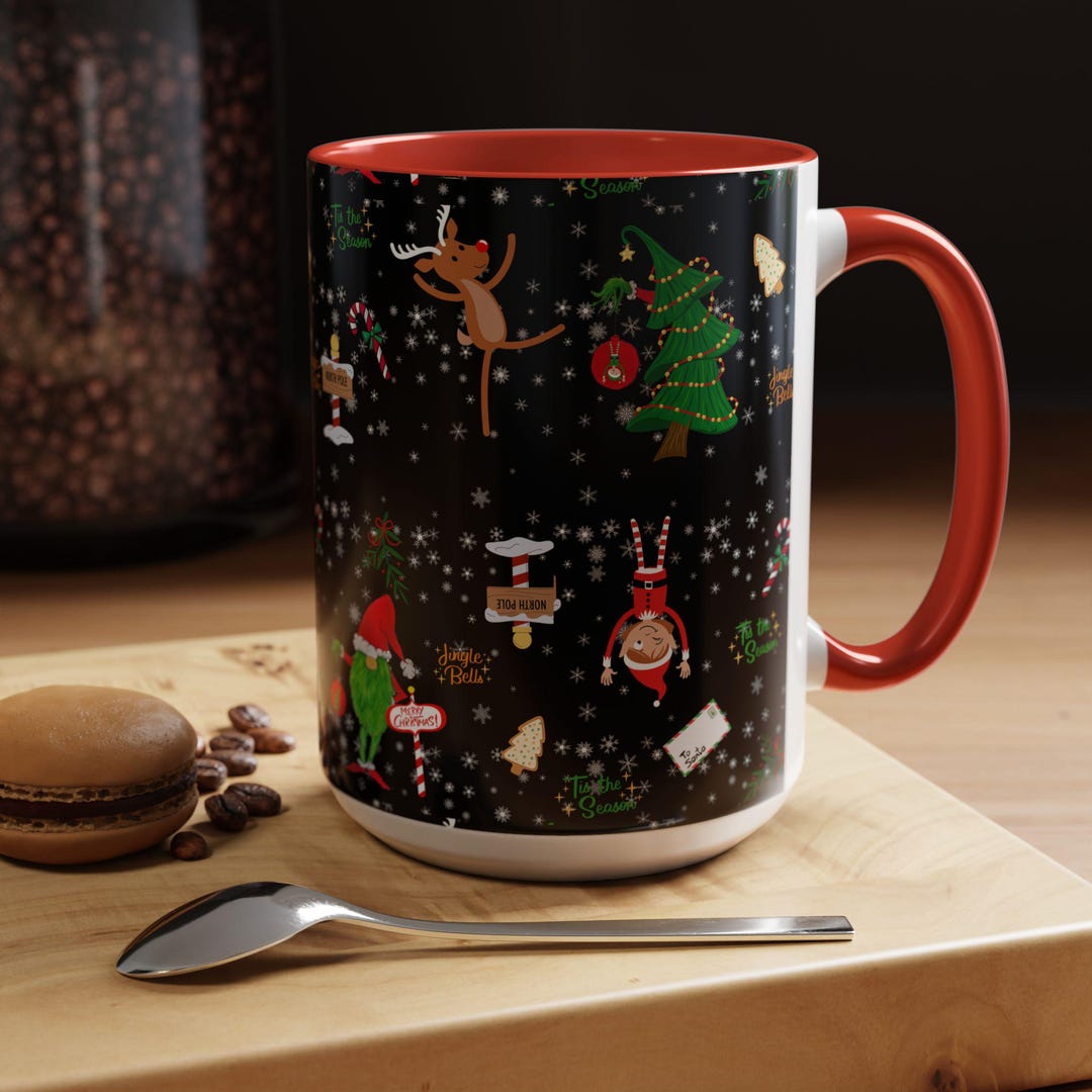 Funny Christmas Gnome Coffee Mug, Elves & Reindeer Holiday Ceramic Cup ...
