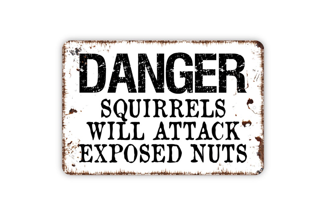 Danger Squirrels Will Attack Exposed Nuts Sign - Funny Garden Metal ...