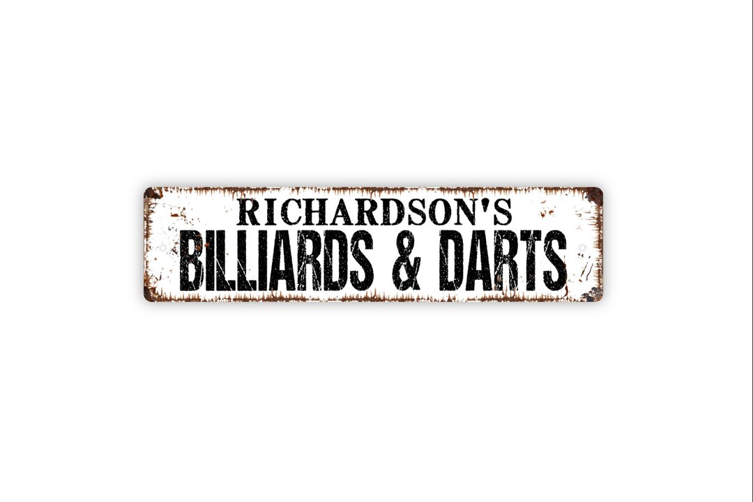 Personalized Billiards and Darts Sign, Custom Metal Sign, Rustic Street ...