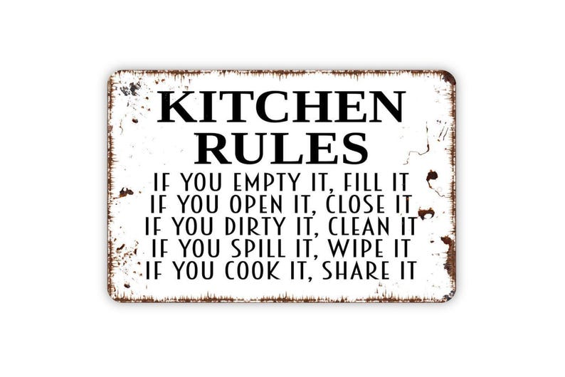 Kitchen Rules Sign - Funny Kitchen Wall Decor - Farmhouse Cooking Humor ...