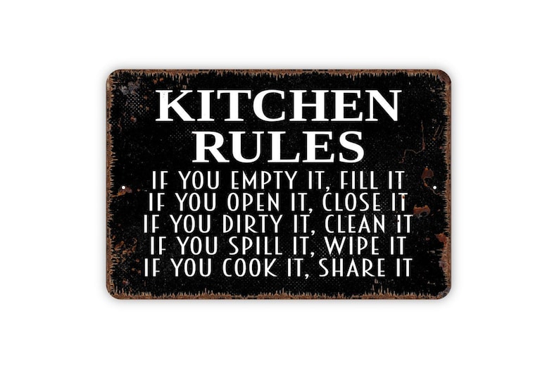 Kitchen Rules Sign - Funny Kitchen Wall Decor - Farmhouse Cooking Humor ...
