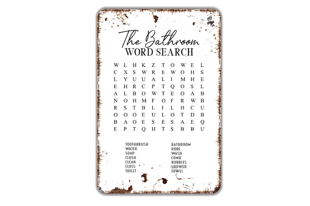 The Bathroom Word Search Sign - Word Game Restroom Metal Wall Art ...