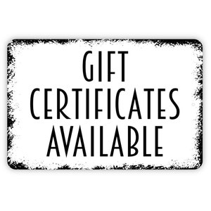 Gift Certificates Available Sign, Metal Sign, Custom Farmhouse Kitchen ...
