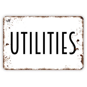 Utilities Sign, Metal Sign, Farmhouse Contemporary Modern Wall Metal ...
