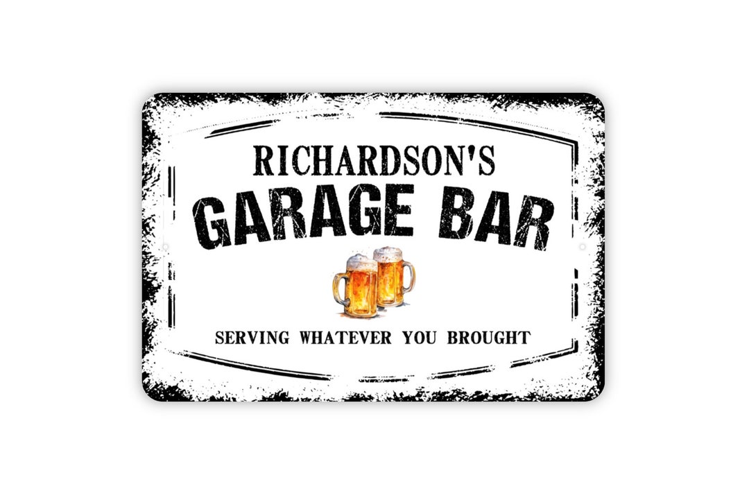 Personalized Garage Bar Sign - Custom Man Cave Metal Wall Art Indoor or ...