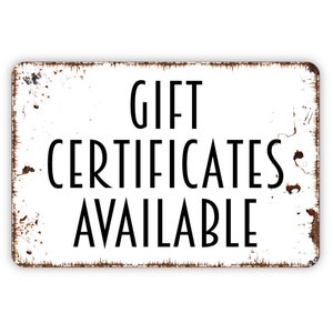 Gift Certificates Available Sign, Metal Sign, Custom Farmhouse Kitchen ...