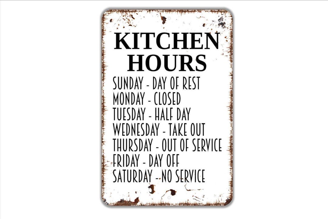 Kitchen Hours Funny Sign – Rustic Farmhouse Cooking Wall Decor ...