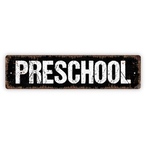 Preschool Sign - Childcare Kids School Rustic Street Metal Sign or Door ...