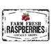 Farm Fresh Raspberries Locally Grown Sign - Raspberry Fruit Metal Sign ...