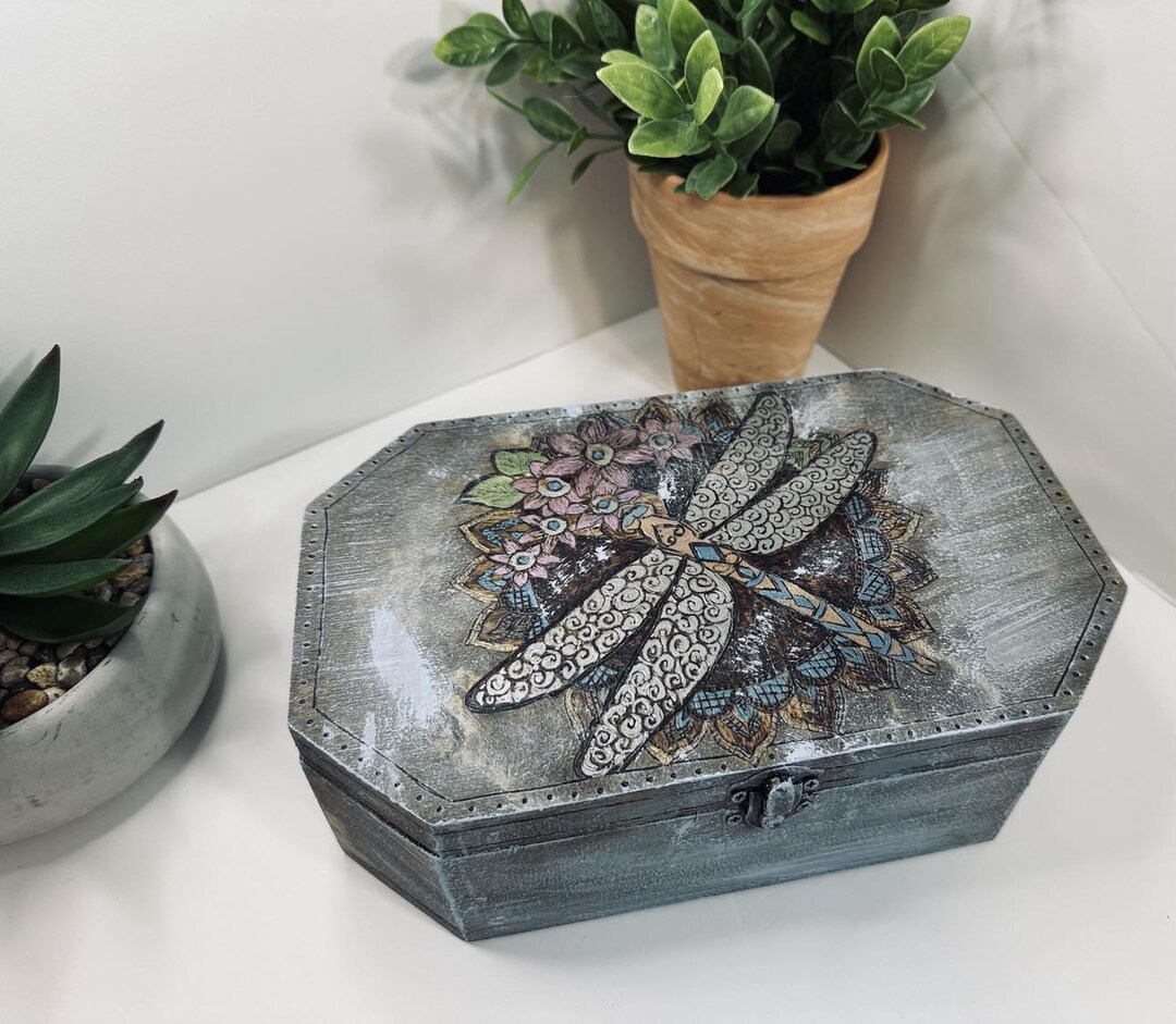 Whimsical, Wood Burned (pyrography), Hand Painted Box in Distressed ...