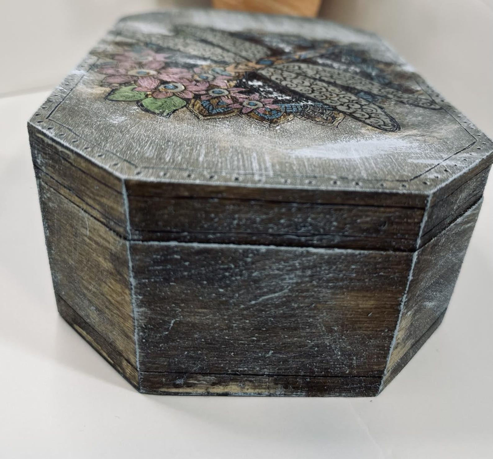 Whimsical, Wood Burned (pyrography), Hand Painted Box in Distressed ...