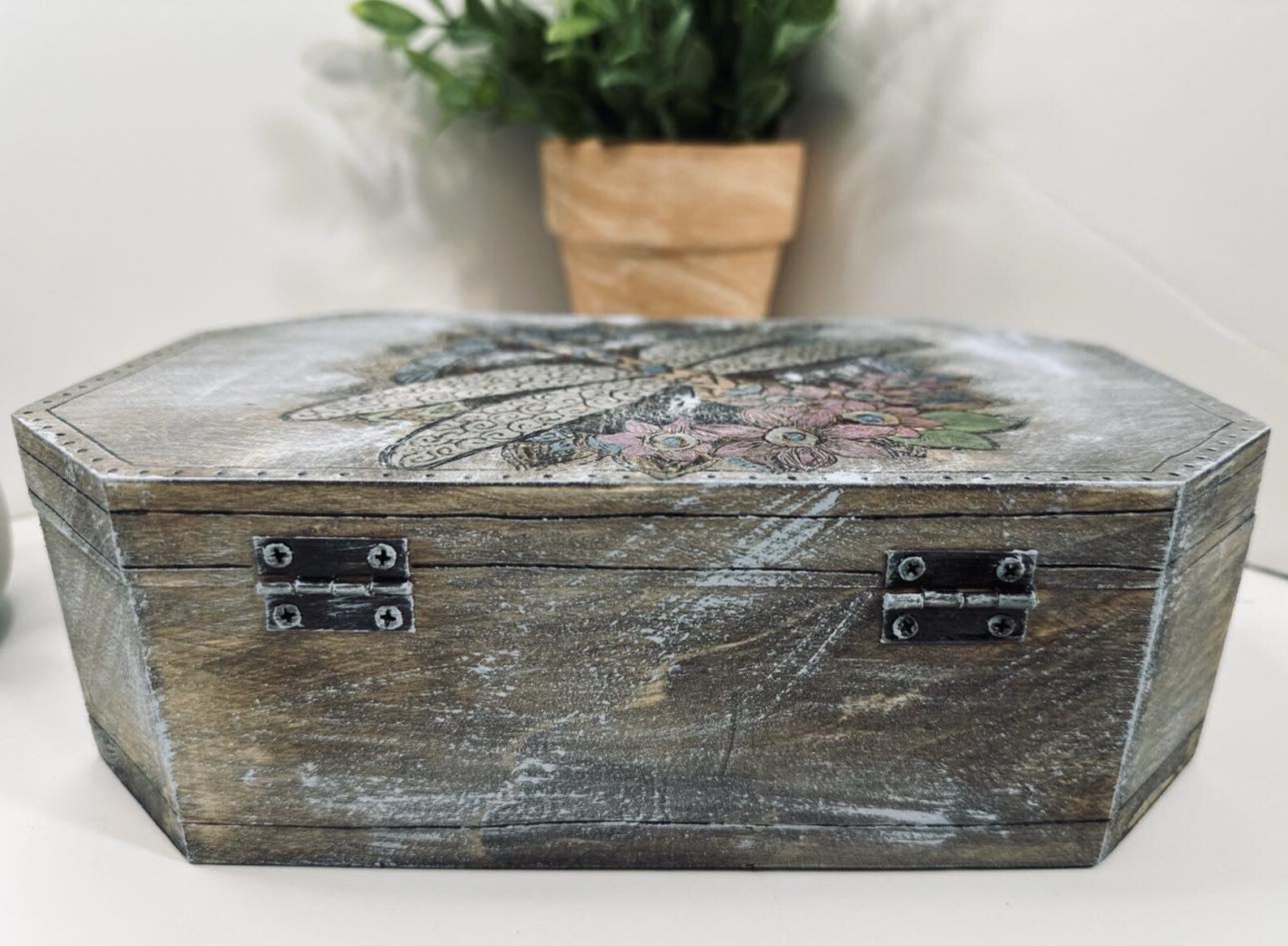 Whimsical, Wood Burned (pyrography), Hand Painted Box in Distressed ...