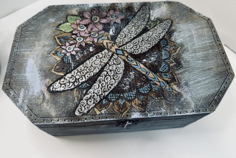 Whimsical, Wood Burned (pyrography), Hand Painted Box in Distressed ...