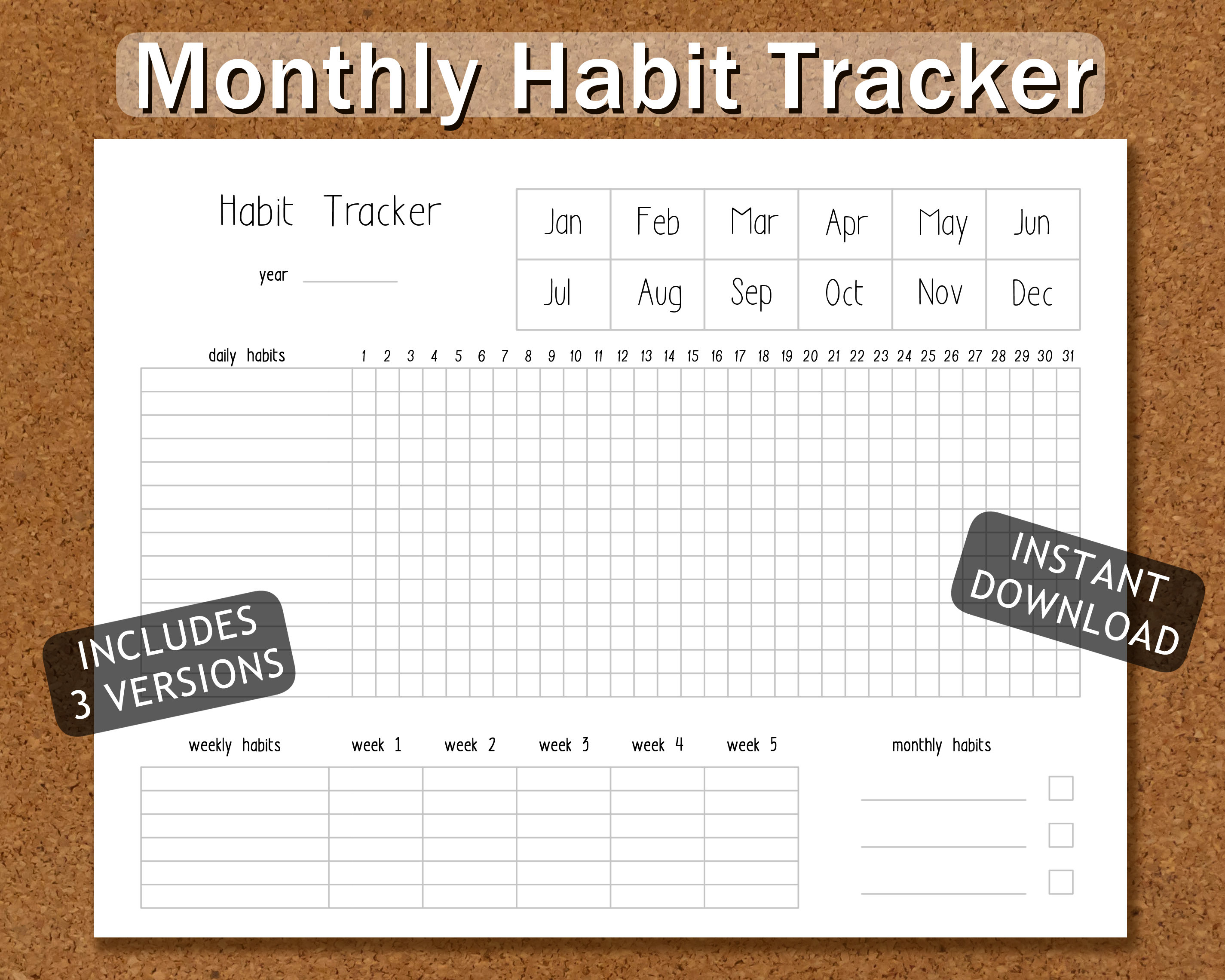 Habit Tracker - Printable - Monthly Habit Tracker - Goal Planner - Etsy
