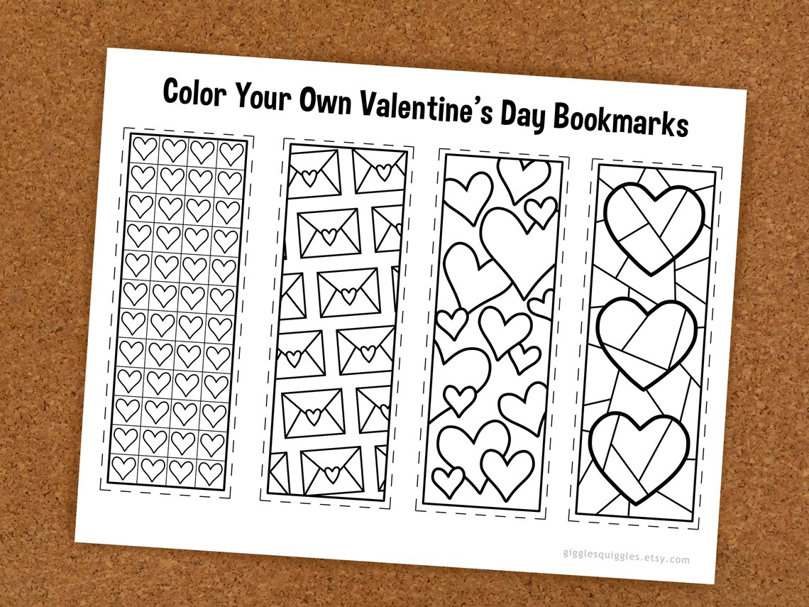 Printable Color Your Own Valentine's Day Bookmarks - Instant Download ...