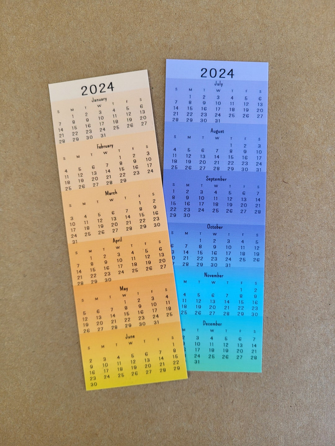 2x6 Double-sided Calendar Bookmark 2024 Gradient Blocks - Etsy