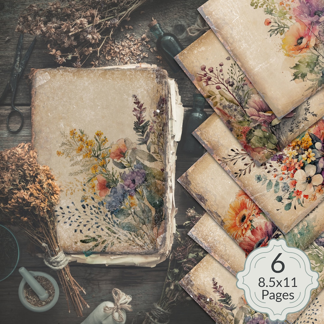 Floral Journal Pages, Printable Journal, Distressed Floral, Watercolor ...