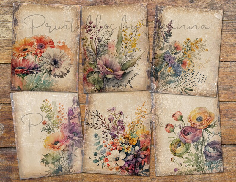 Floral Journal Pages, Printable Journal, Distressed Floral, Watercolor ...
