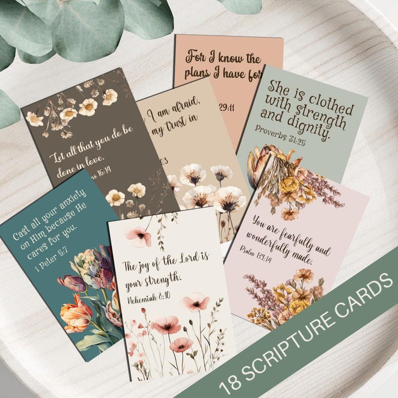 18 Scripture Cards, Bible Verse Cards, Prayer Cards, Bible Journaling ...