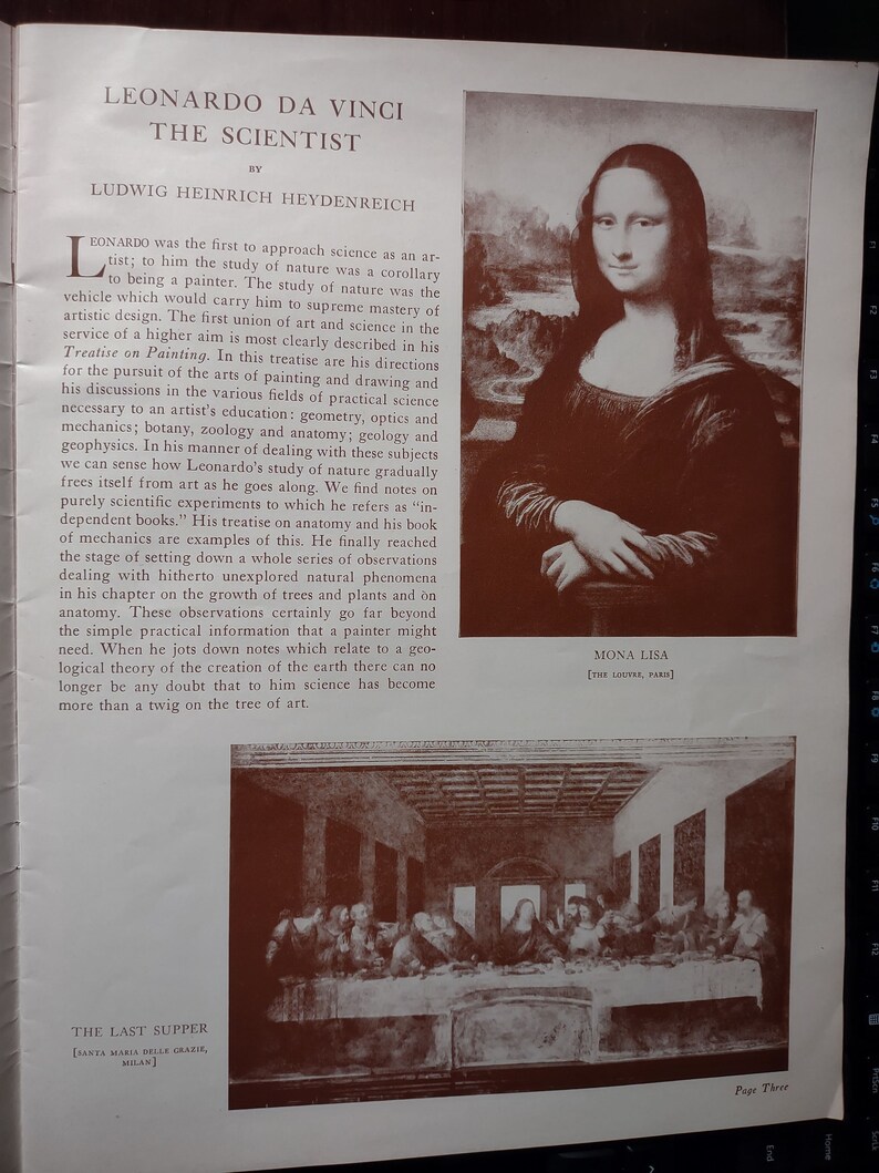 Leonardo Da Vinci 1951 Booklet Fine Arts Department - Etsy