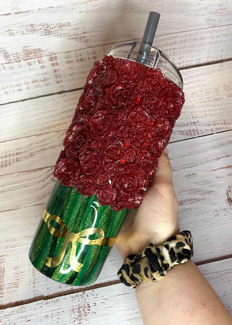 Rose Bouquet Tumbler BUBBA CUP Glitter Tumbler Custom | Etsy