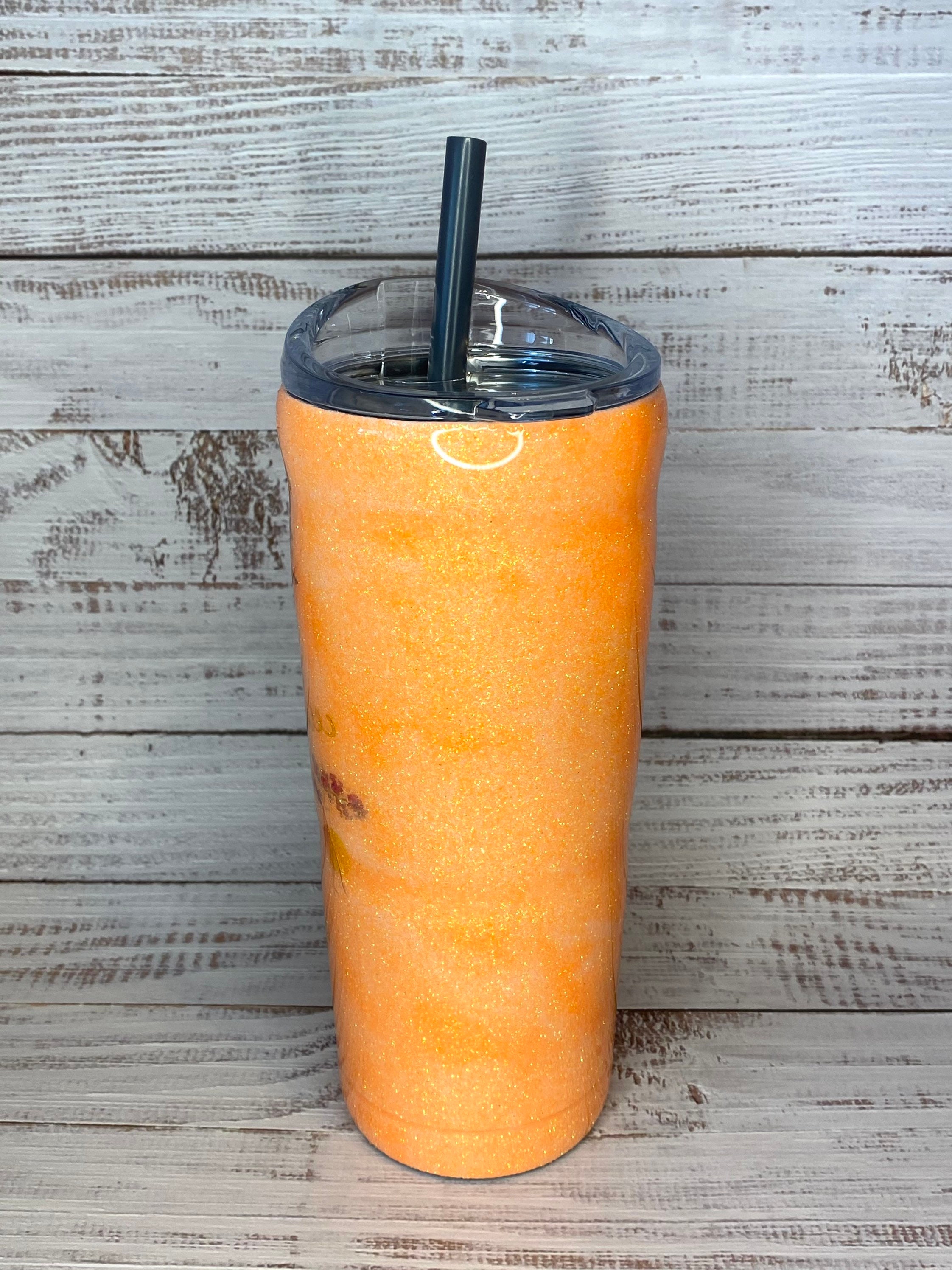 BUBBA CUP— Orange, Gold, Floral, Flower Bouquet, Glitter Water Bottle ...