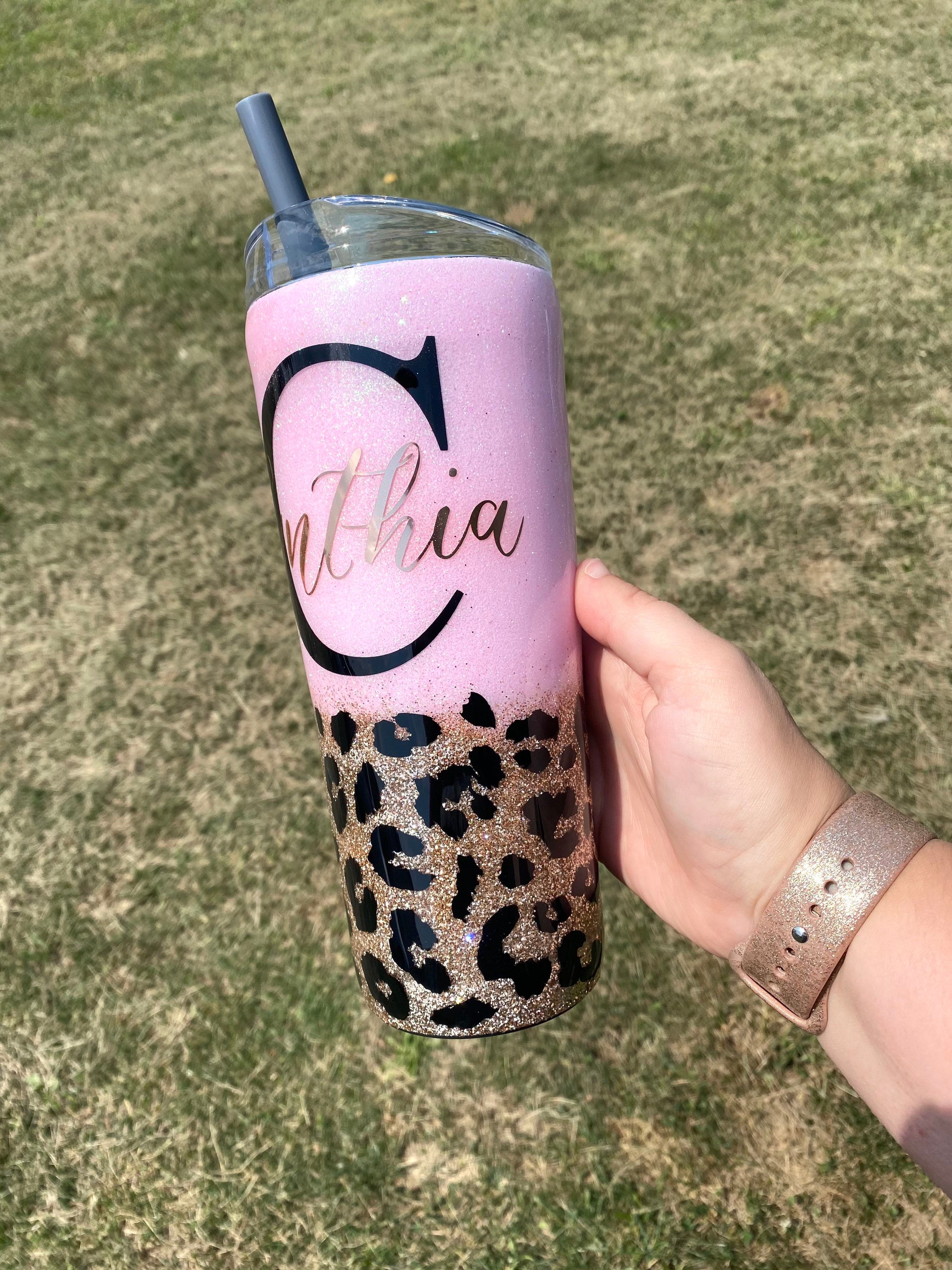 BUBBA CUP Pink and Champagne Gold Ombre Leopard Initial and | Etsy