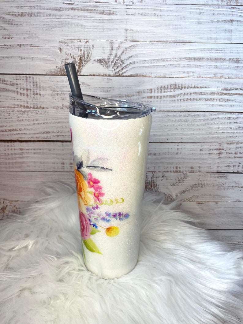 BUBBA CUP White Gold Floral Flower Bouquet Glitter Water - Etsy
