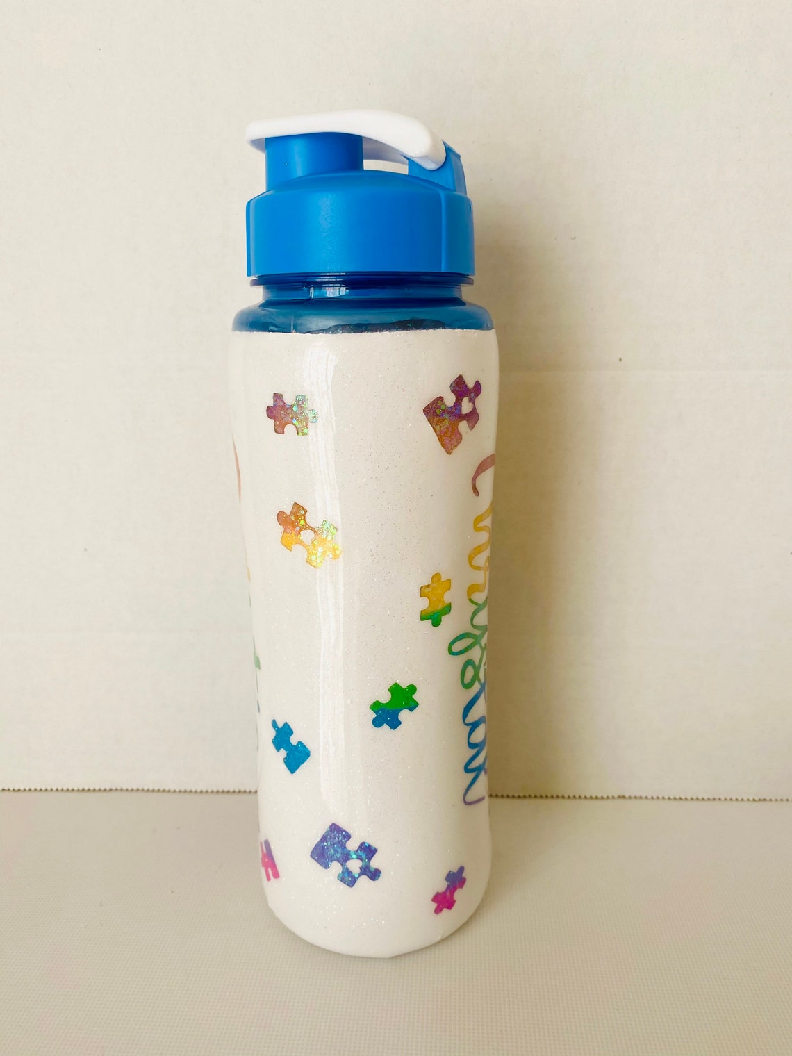 Glitter Water Bottle Autism Awareness Rainbow Puzzle | Etsy