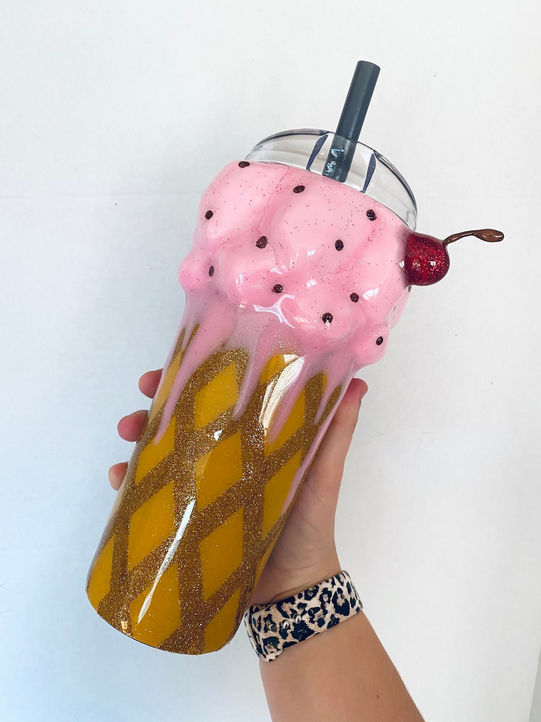 Ice Cream Cone 24 Oz BUBBA CUP W/ Cherry on Top - Glitter Tumbler ...