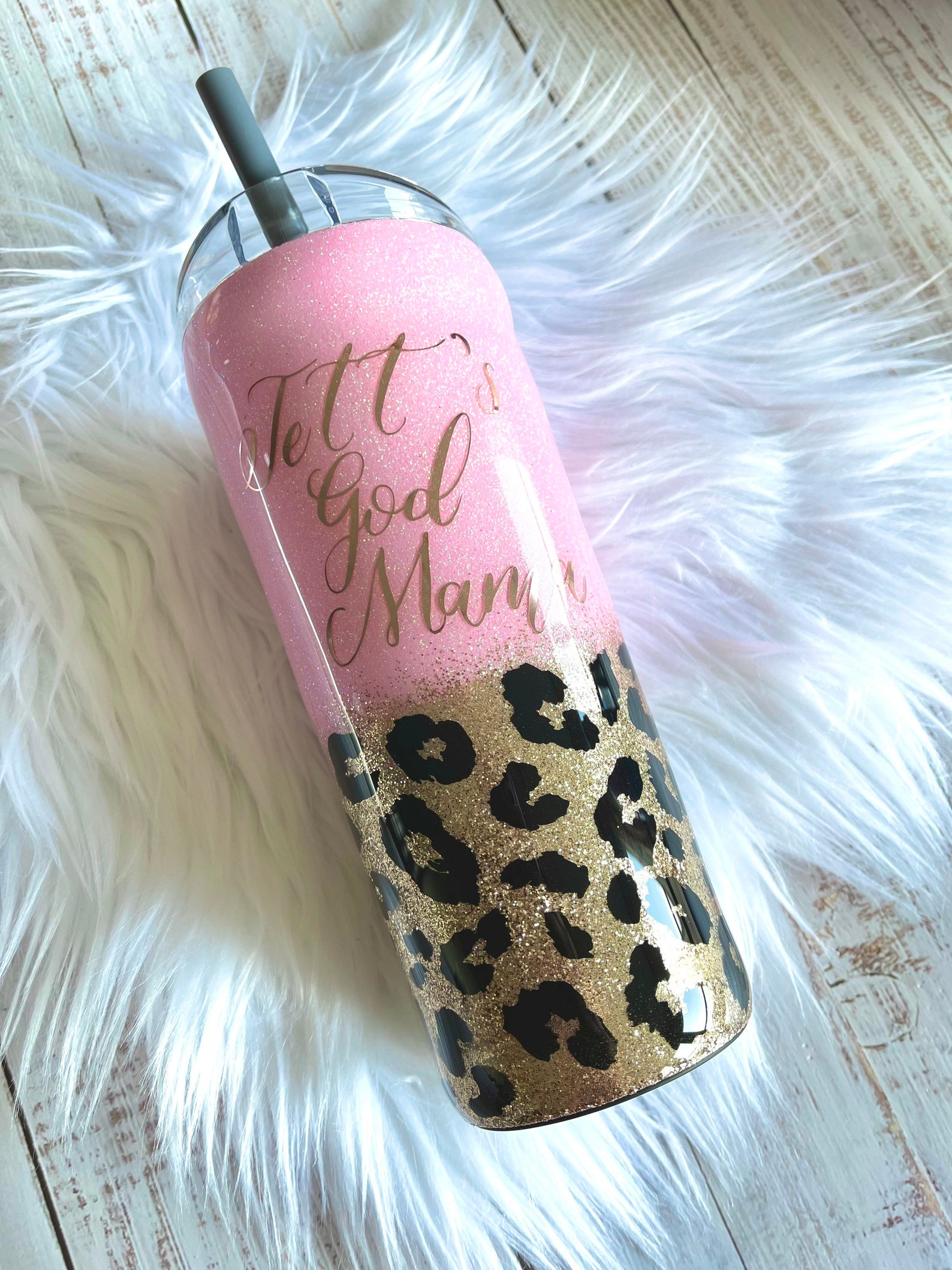 BUBBA CUP— Pink and Champagne Gold Ombre, Leopard, Initial and Name ...