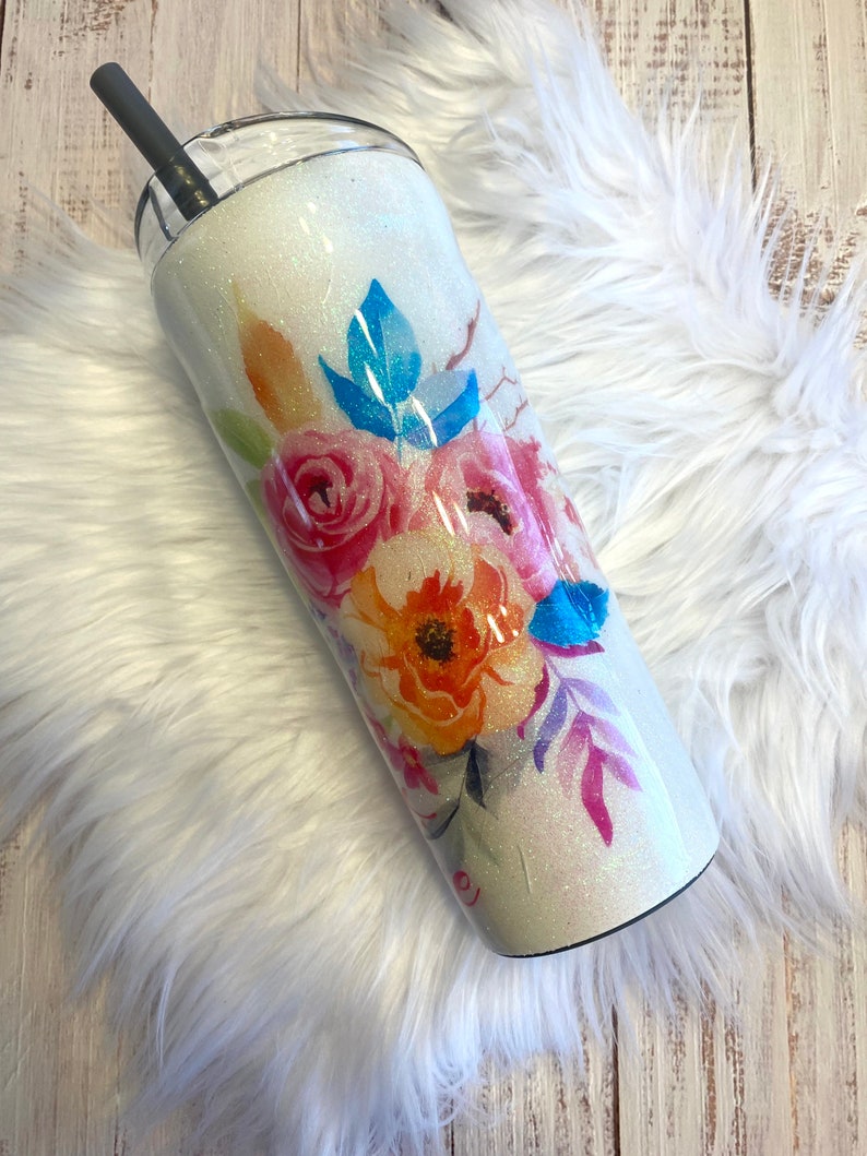 BUBBA CUP White Gold Floral Flower Bouquet Glitter Water - Etsy