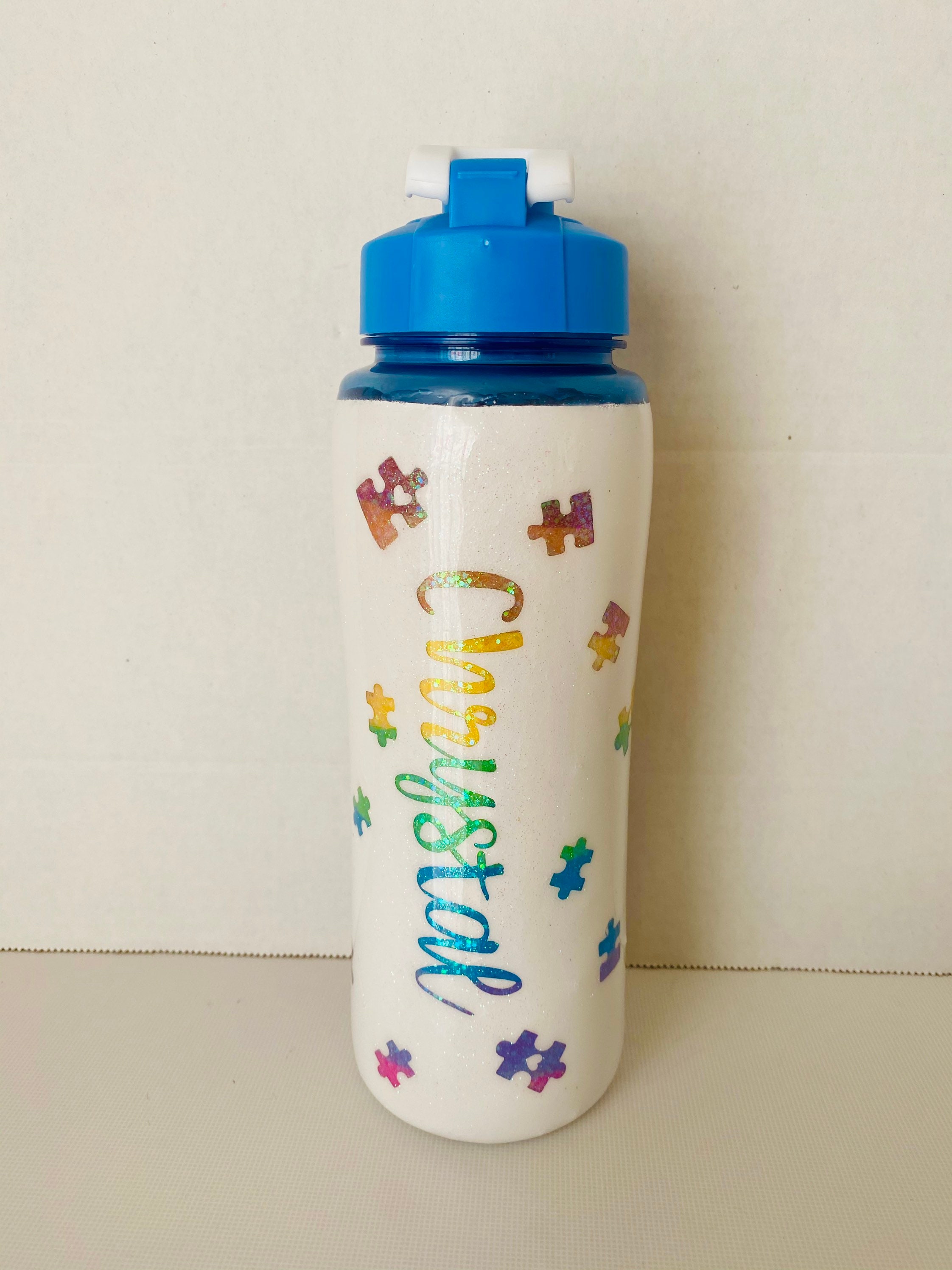 Glitter Water Bottle Autism Awareness Rainbow Puzzle | Etsy