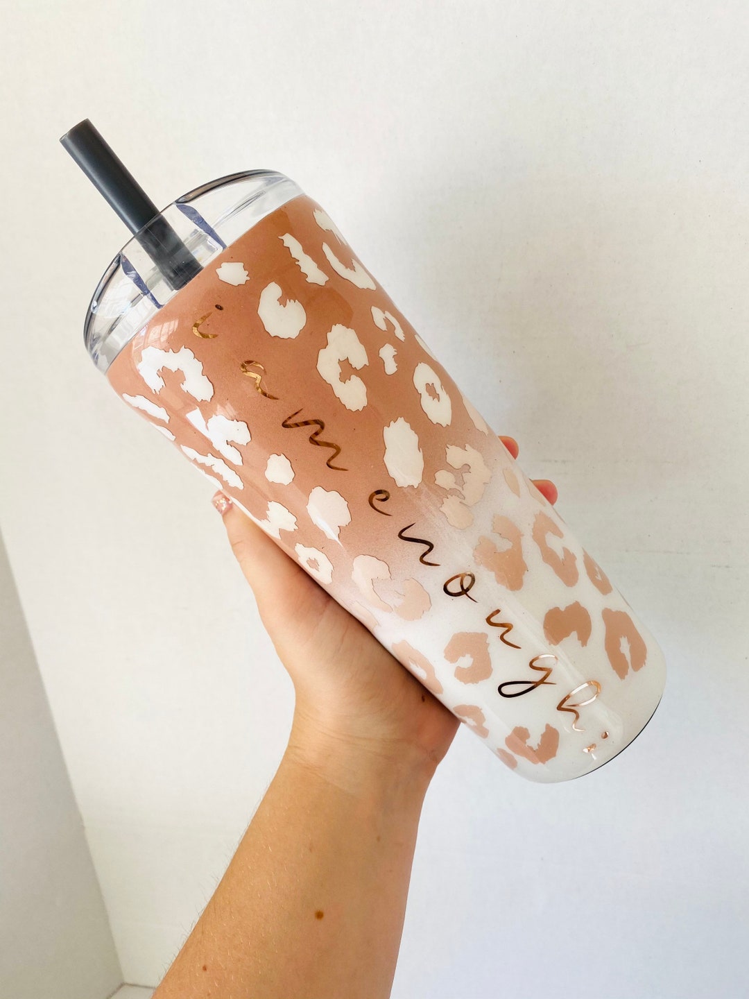 BUBBA CUP— Rustic Pink and White Ombre Leopard Print, I Am Enough ...