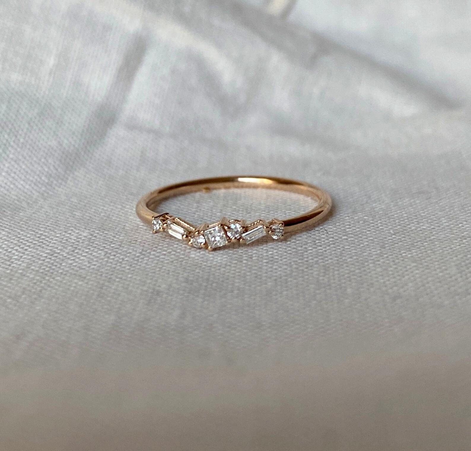 Princess Cut Diamond Ring / Unique Wedding Band / Modern - Etsy