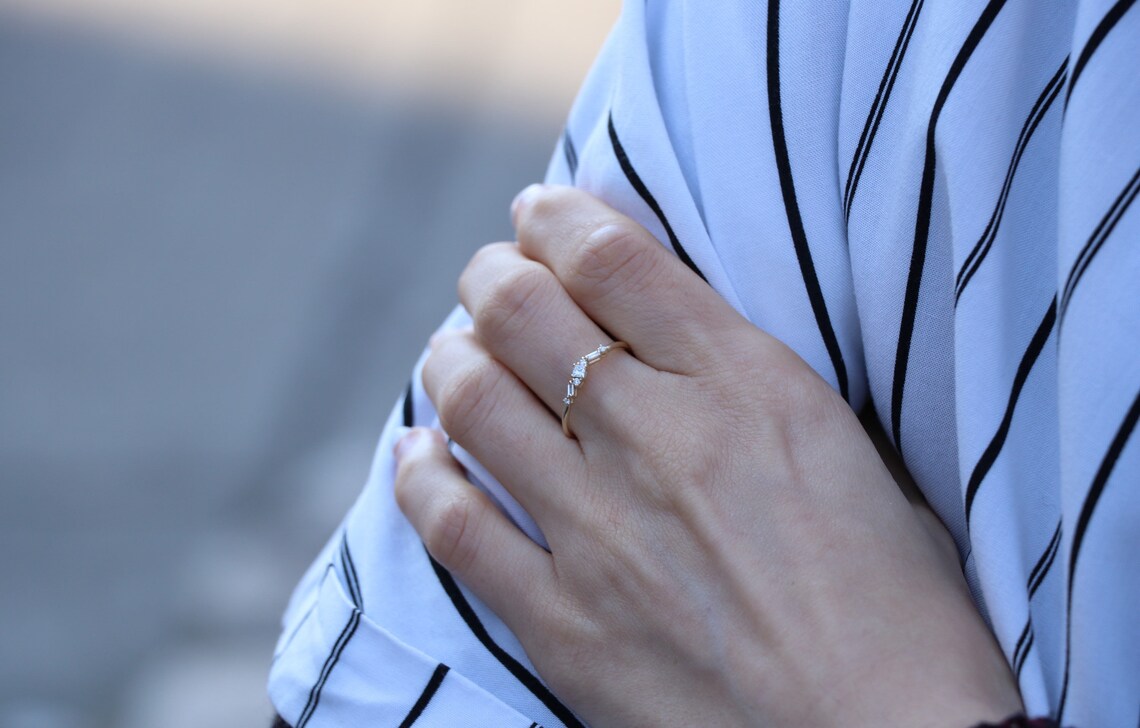 Princess Cut Diamond Ring / Unique Wedding Band / Modern - Etsy