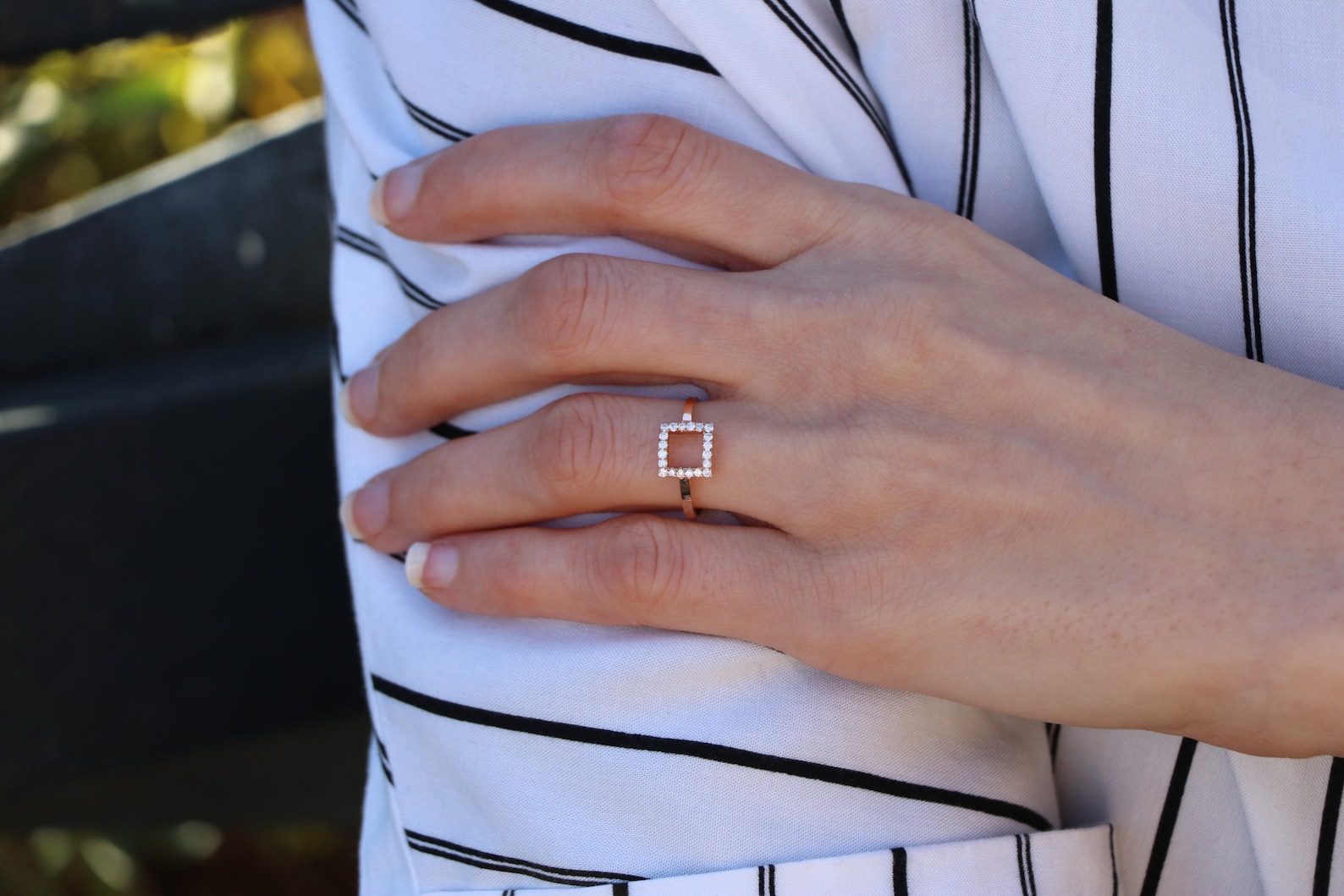 14K Gold Open Square Diamond Ring | Pave Geometric Fashion Ring - Etsy