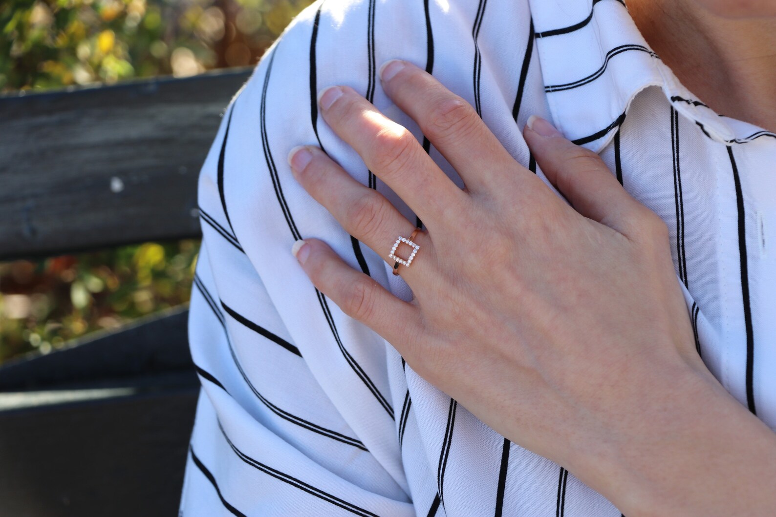 14K Gold Open Square Diamond Ring | Pave Geometric Fashion Ring - Etsy